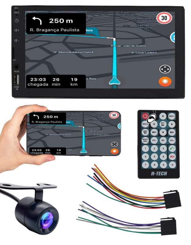 Multimídia 2 Din 7'' Polegadas H-Tech HT-3000G2 + Câmera de Ré - Central Multimídia para Carro ...