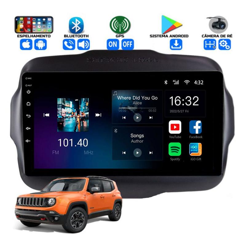 Multimídia Jeep Renegade PCD e STANDARD Tela de 9" Atom Core G2 2GB CarPlay + Android Auto GPS ...