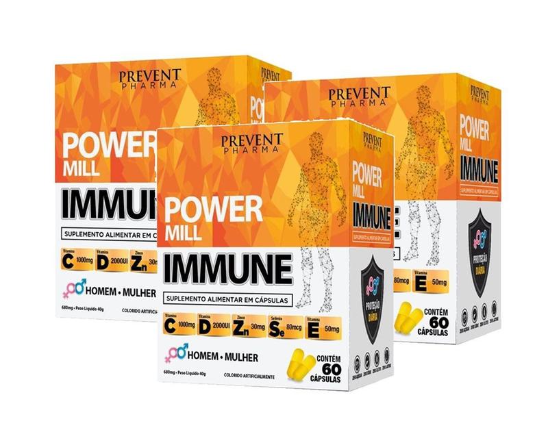 Multivitaminico power mill immune 120 caps 680mg - 3 itens - PREVENT ...