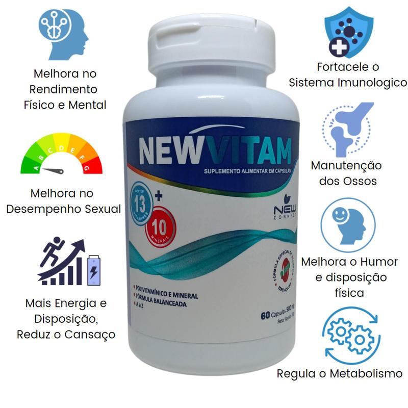 NEWVITAM Polivitaminico Multivitamínico Minerais De A A Z 60 Cap 500mg ...