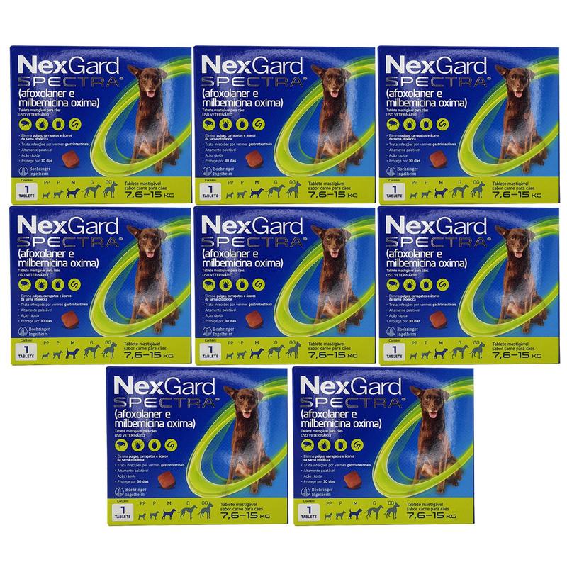 Nexgard Spectra Antipulgas Cães 7,6 a 15kg 1 Tablete Kit 8 cx ...