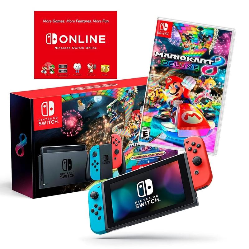 Nintendo Switch 32gb Mario Kart 8 Deluxe Cor Vermelho-néon, Azul-néon E ...