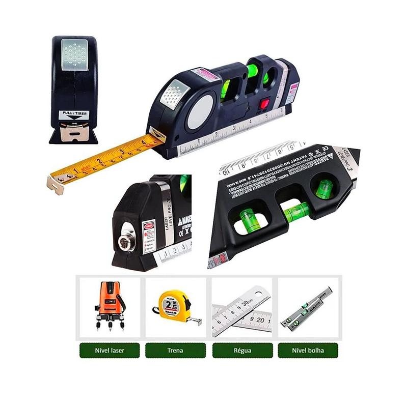 Nível Laser 3 Linhas Cruz Trena Régua Nivelador Profissional - B05 ...