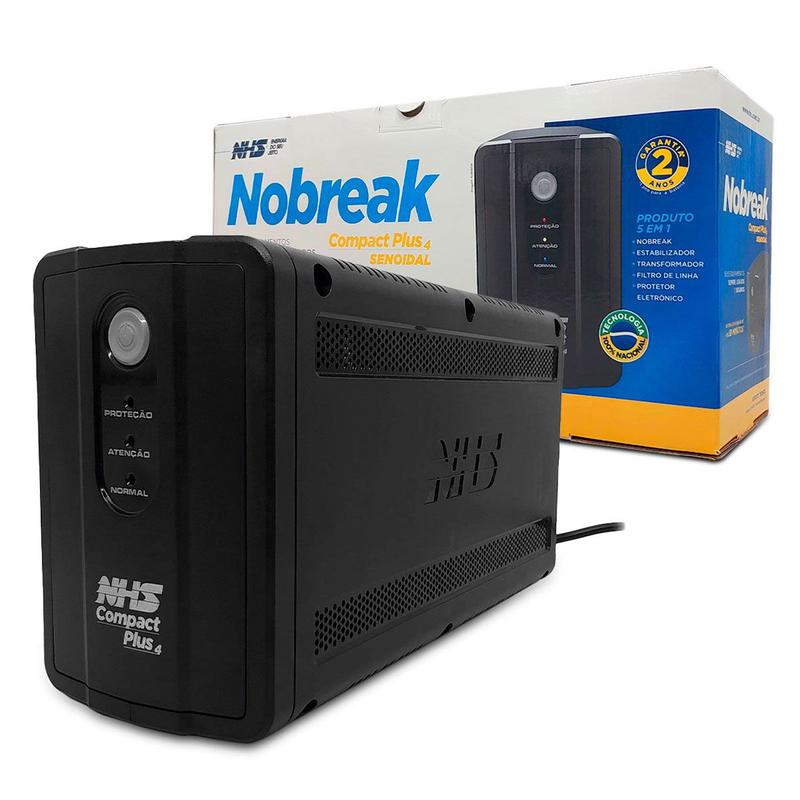 Nobreak 1000VA NHS Compact Plus 4 Senoidal, Bivolt Aut., S/120V, Bat ...