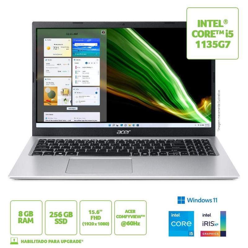 Notebook Acer Aspire 3 i5 1135G7 8GB 256GB SSD 15.6P FHD Linux Prata ...