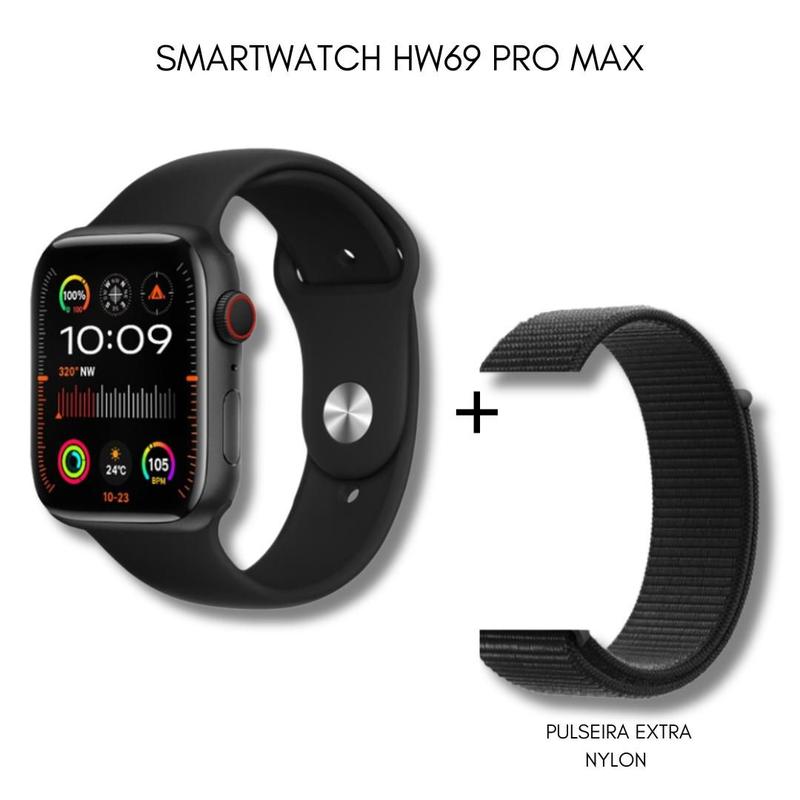 Novo Smartwatch Hw69 Pro 2024 Tela Amoled 49mm ChatGpt C/ 2 Pulseiras ...