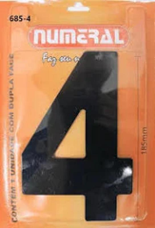 Número Residencial N 4 - Preto Tam. GRANDE 185mm Numeral - Letras e ...
