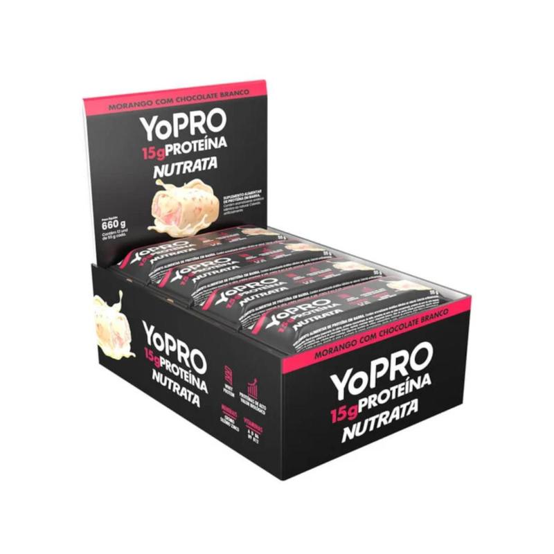 Nutrata YoPro Protein Bar 12 unidades 55g Morango com Chocolate Branco ...