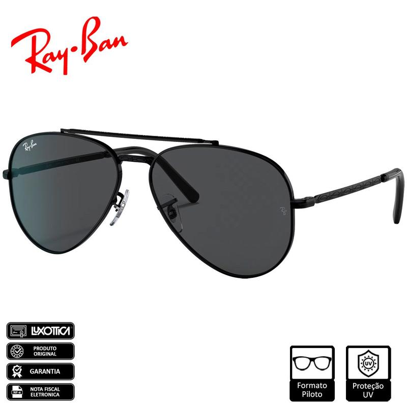 Óculos de Sol Ray-Ban Original New Aviator Preto Polido Cinza Clássico ...