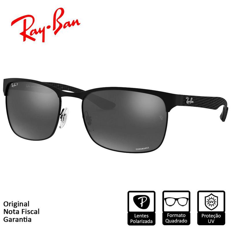 Óculos de Sol Ray-Ban RB8319 Chromance Preto Prata Espelhada Chromance ...