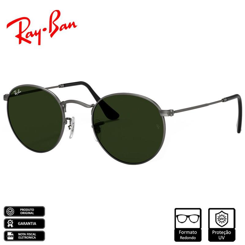 Óculos de Sol Ray-Ban Round Metal Fosco Chumbo Verde Classic G-15 ...