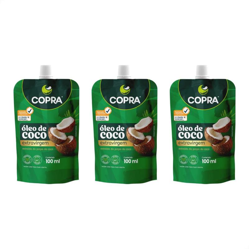 Óleo de Coco Extravirgem Pouch sem Glúten 100ml - 3 uni. - Copra - Óleo ...
