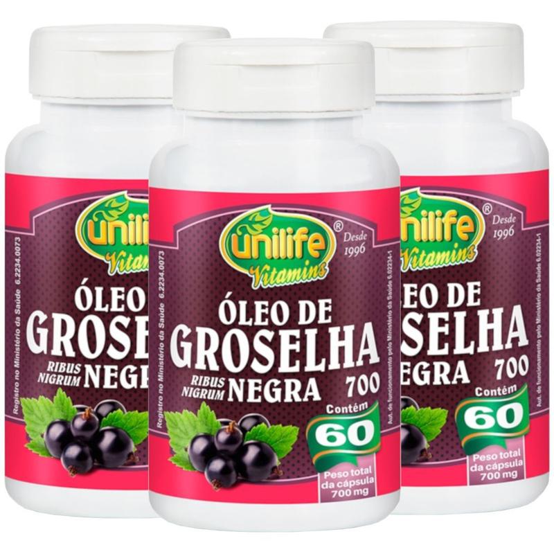 Óleo de Groselha Negra 60 cápsulas 700mg Kit com 3 - Unilife - Óleo de ...