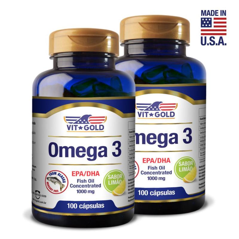 Omega 3 FishOil 1.000mg Vitgold Kit 2x 100 cap. Sabor Limao ...