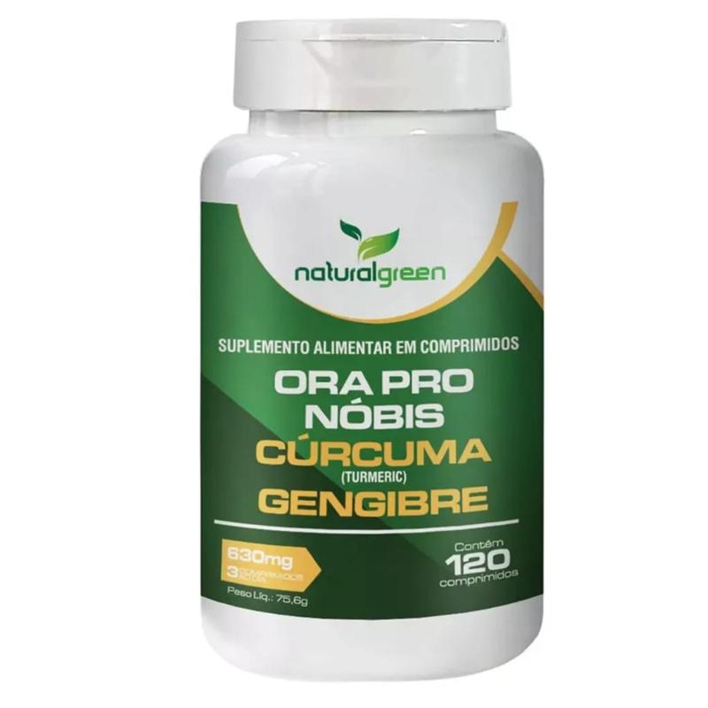 Ora-Pró- Nobis curcumina gengibre - 60 120 comprimidos 630mg - Natural green - Complemento ...