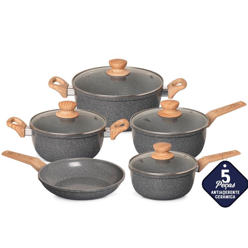OSTER Conjunto de Panelas Antiaderentes 5 Peças Marble Edition - Dark ...