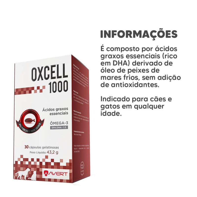 Oxcell 1000mg Avert 30 Cápsulas Ômega 3 para Cães e Gatos - Ômega 3 ...