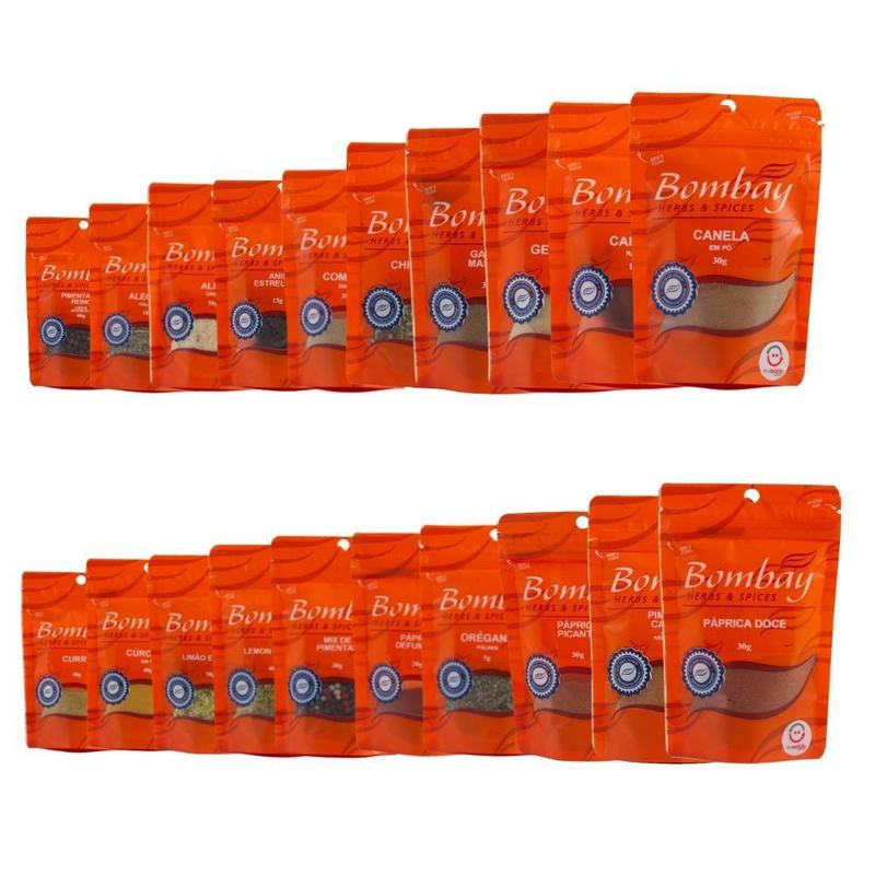 Pack 20 Ervas Temperos e Especiarias Kit Bombay Pouch - Tempero ...