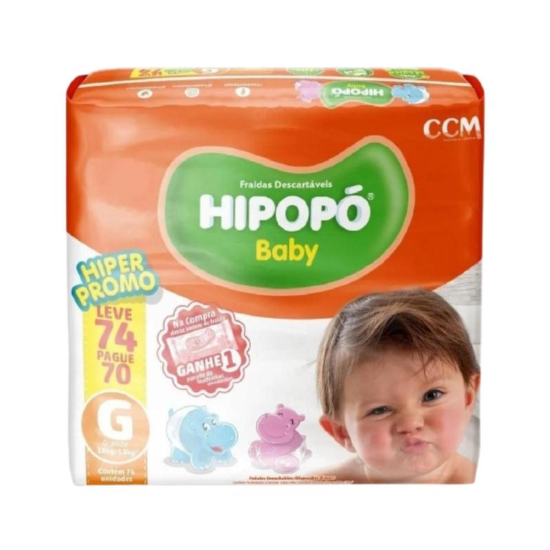Pacote de fralda infantil descatáveis hipopó baby g c/74 unidades ...