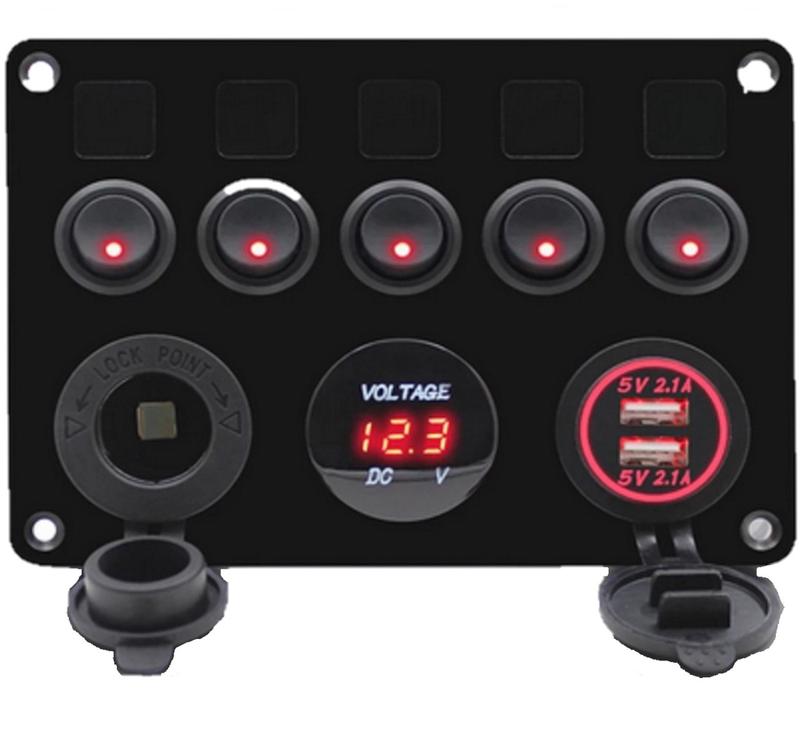 Painel com voltimetro usb e 5 chaves lancha jeep motor home - USB CAR ...