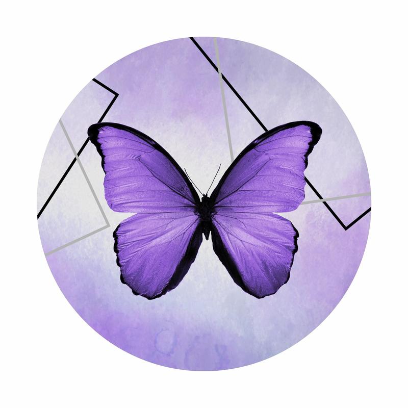 Painel de Lona Redondo Borboleta Roxa Aquarela Lilás Formas Geométricas ...