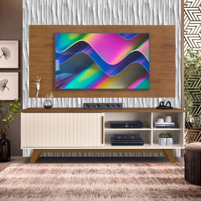 Painel De Tv Com Rack 50 Polegadas Freijó Off White Kaysa Shop Jm - DJ MOVEIS - Rack com Painel ...
