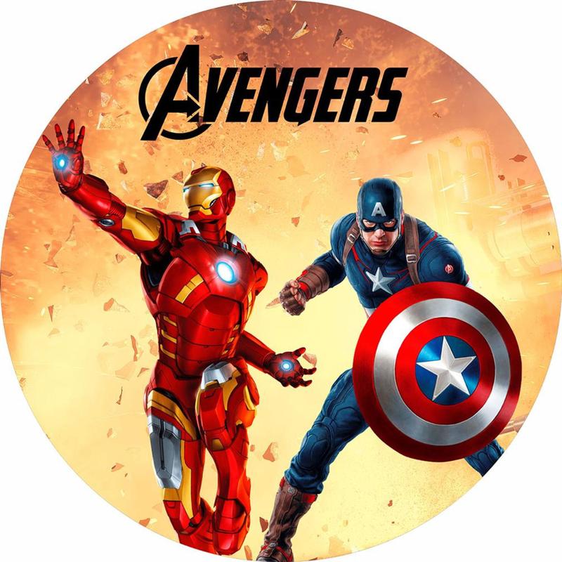 Painel Festa Redondo Capitão América e Homem de Ferrro, Marvel 3d ...