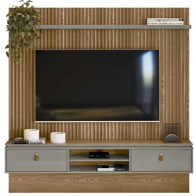 Painel Home Authentique Ripado Amêndoa/Titânio para TV 75' - Casa Chick ...