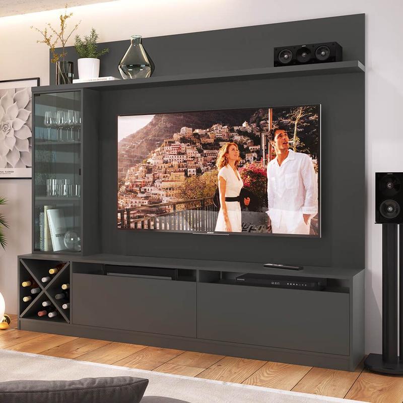 Painel Home para Tv 60" com 3 Portas Grafite Lilies Móveis - QUIDITÁ ...