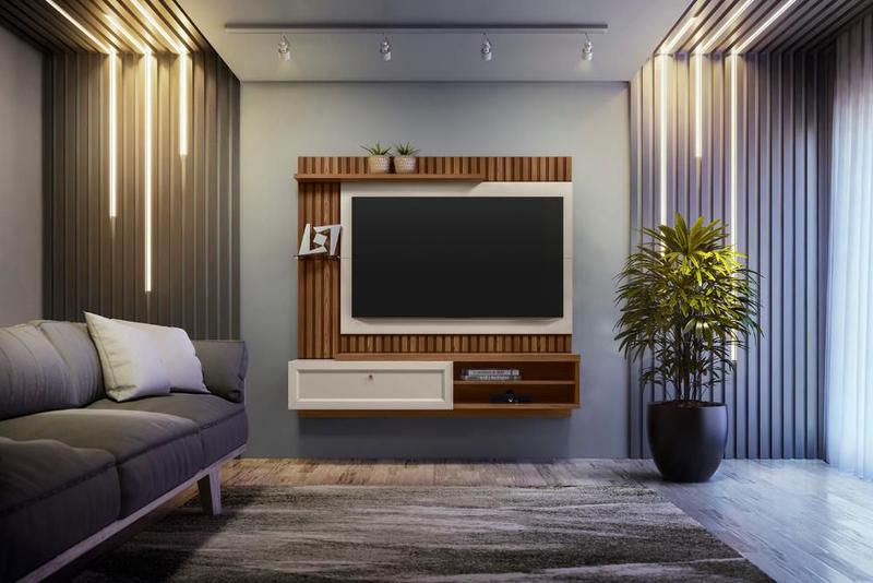 Painel Home Suspenso p/TV até 55" Tocantins Freijo/Off White CasaMadre - Linea Brasil - Painel ...