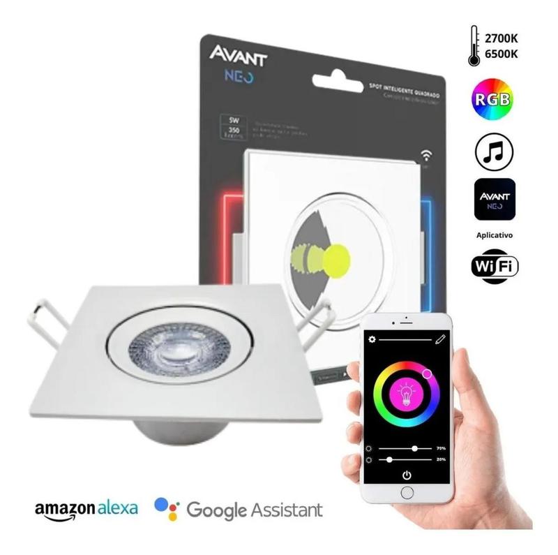 Painel Led Spot NEO Quadrado 5W 2700K-6500K RGB Bivolt - AVANT - Painel ...