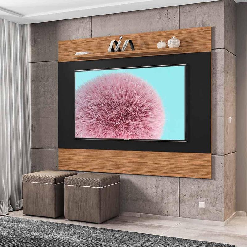 Painel Para TV 60 Polegadas Com Prateleira 135cm Preto Noce Quasar Casa ...
