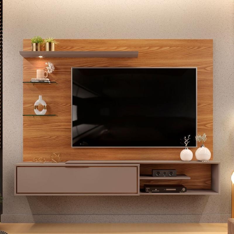 Painel para TV Ares com Led Carvalho Griz - DJ Móveis - Painel para TV ...