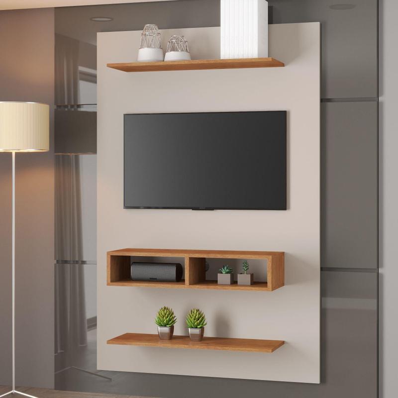 Painel para TV Até 43 Polegadas 2 Nichos 2 Prateleiras Off White/Mel ...