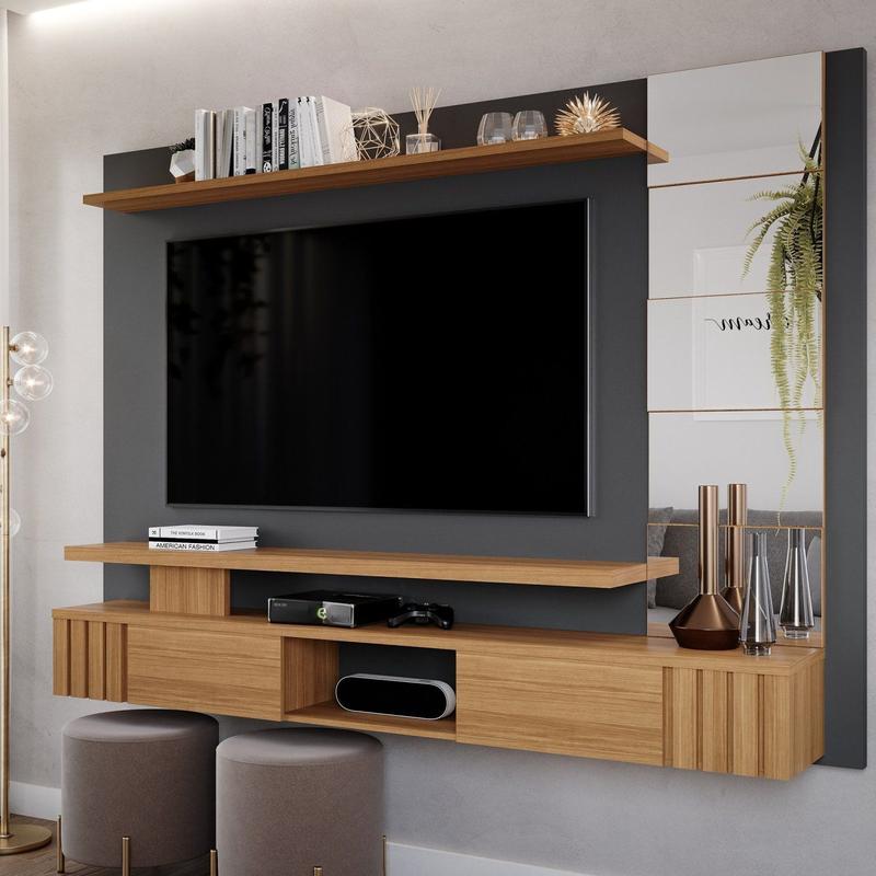 Painel para TV até 65 Polegadas 2 Portas 3 Prateleiras Espelhado Chorme ...