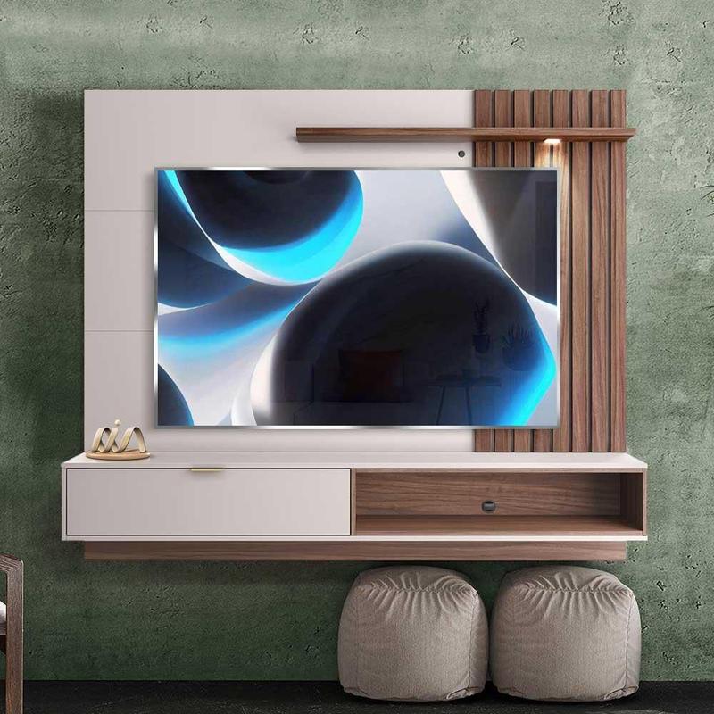 Painel Para TV Até 65 Polegadas Ripado Off White Nogueira Real ...