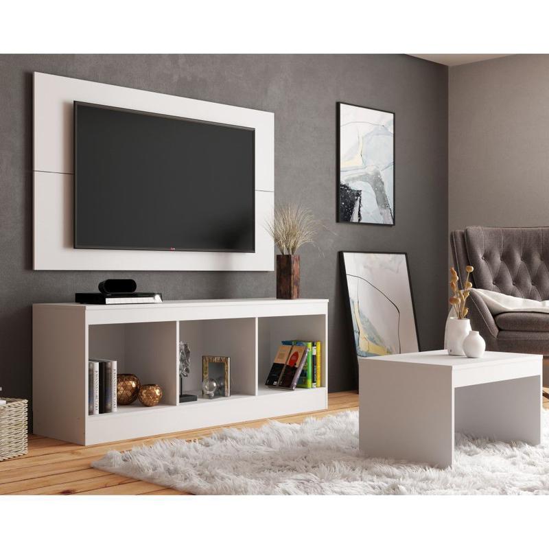 Painel Para TV com Rack Para Sala e Mesa de Centro Branco Silvana ...