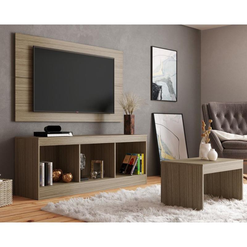 Painel Para TV com Rack Para Sala e Mesa de Centro Carvalho Silvana ...