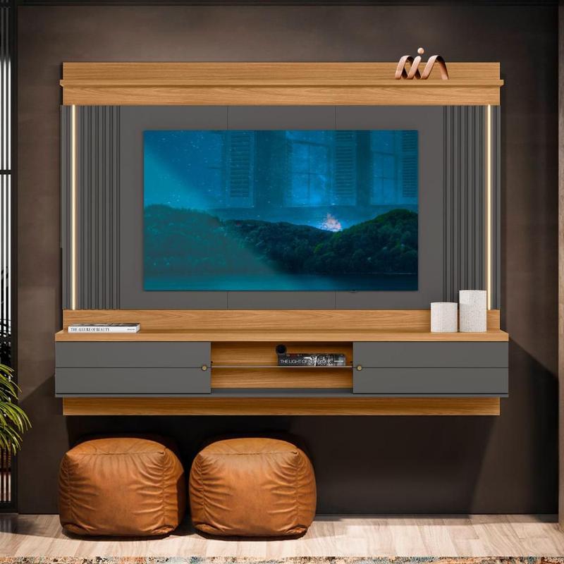 Painel Ripado Com Led 75 Polegadas Nature Chumbo Shop Jm - Painel para ...