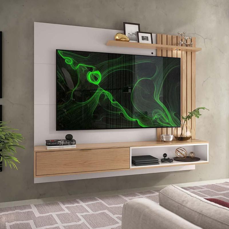 Painel Ripado Com Led Para Tv Até 65 Polegadas Off White Freijo ...