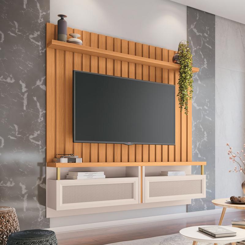 Painel Suspenso 1,80m Atrio para TV 70" Cor Cinamomo e Off White HB ...
