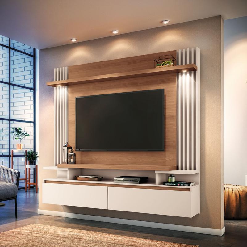 Painel Suspenso 1,80m Cosmo com Led para TV 55" Cor Nature e Off White ...