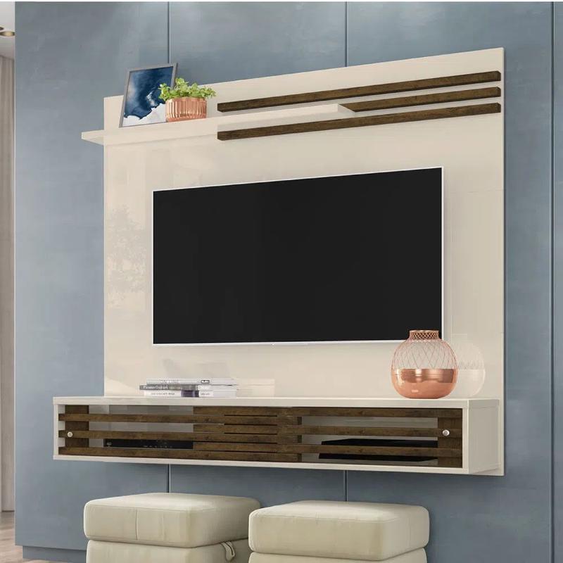 Painel Suspenso Frizz Sublime para TV 55 Pol Off White Imbuia ...