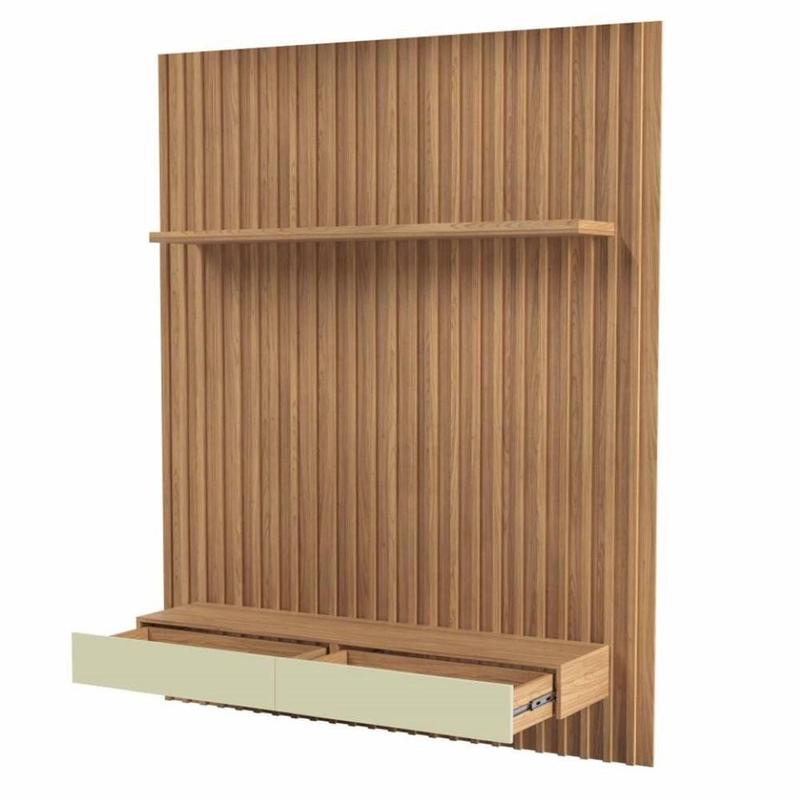 Painel Suspenso Roof TB186 Ripado cor Freijo e Off White com 2 Gavetas ...