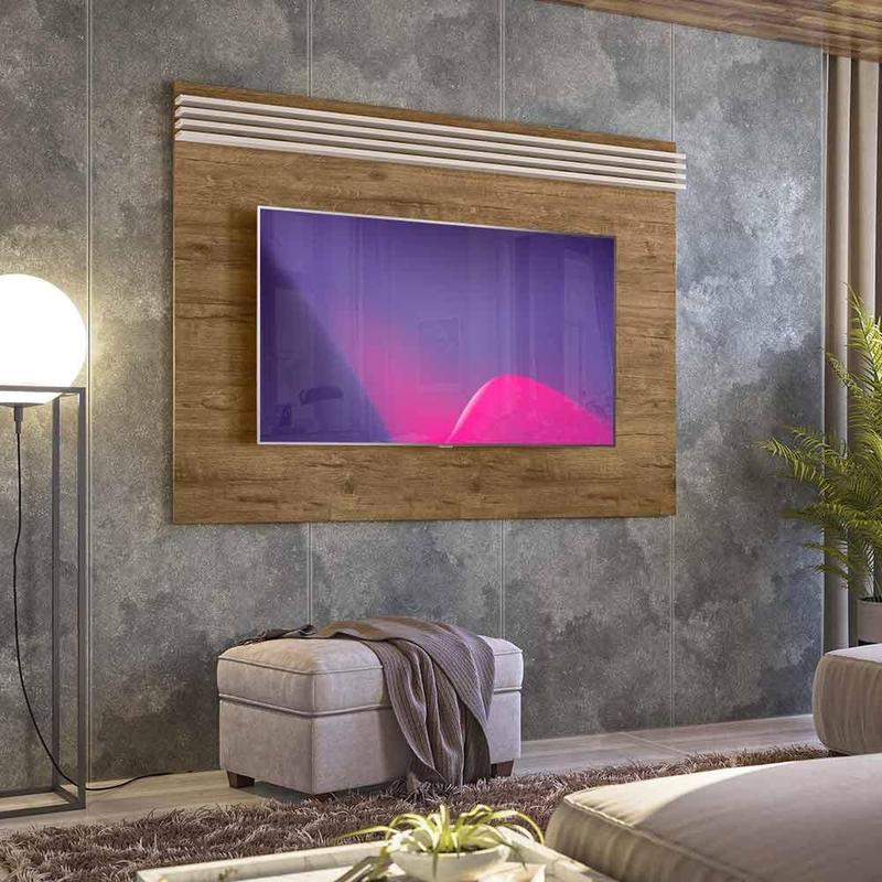 Painel TV Area Gourmet Ripado Madero Canela Off White Lukaliam - Painel ...