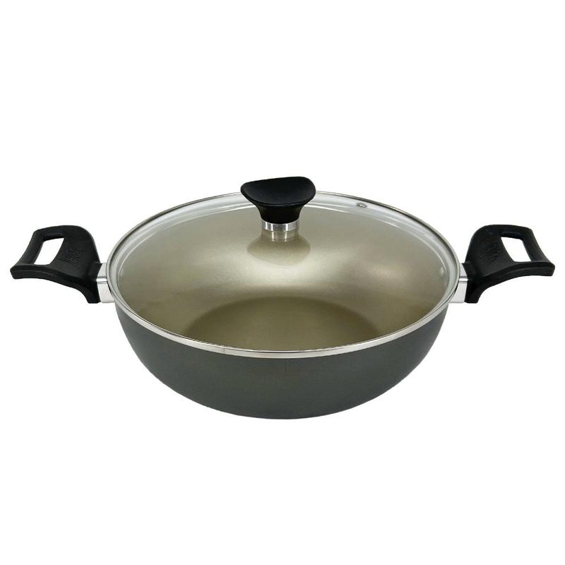 Panela Frigideira Caçarola Tampa de Vidro WOK 24 cm Antiaderente ...