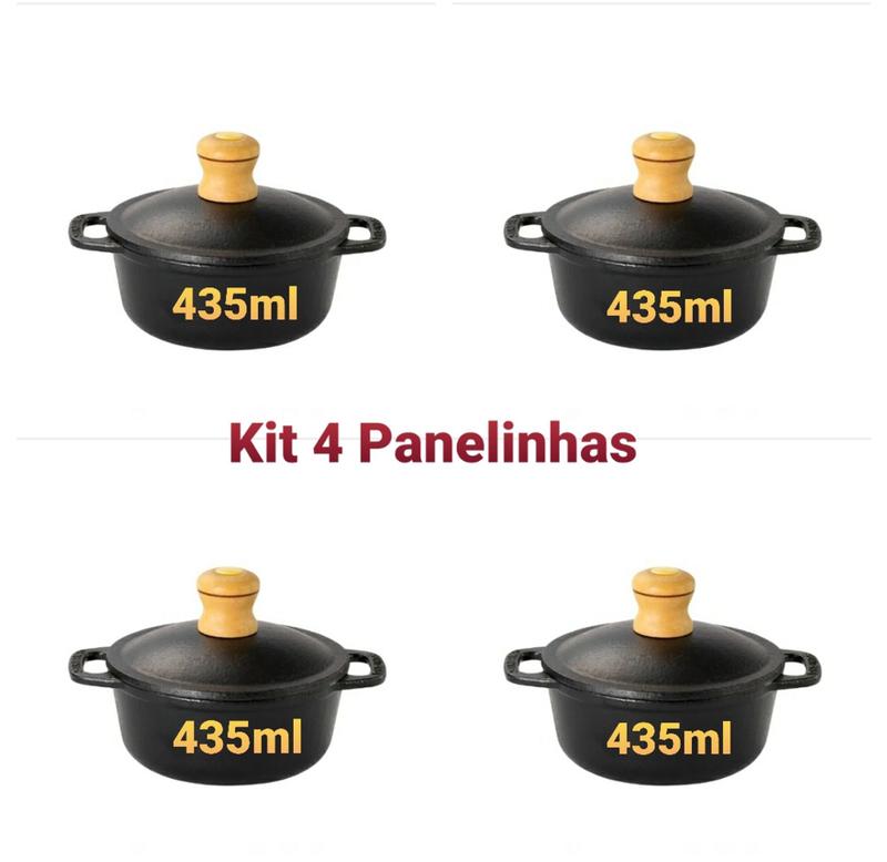 Panelinha Cumbuca Ferro Com Tampa Servir Porção Individual Kit 4 ...