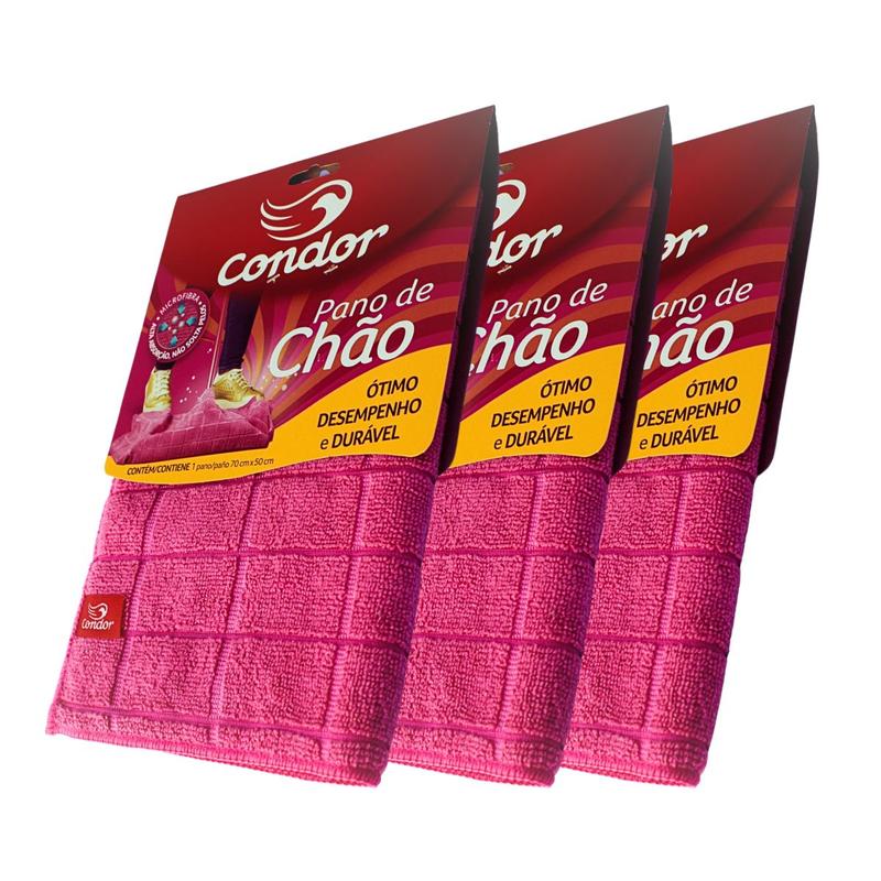 Pano de Chão Microfibra Grande 70x50cm Rosa Kit C/ 3 Panos - Condor ...