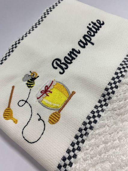 Pano de Prato Atoalhado Bordado Linha Sugar Abelhinha - Off Home Decor ...