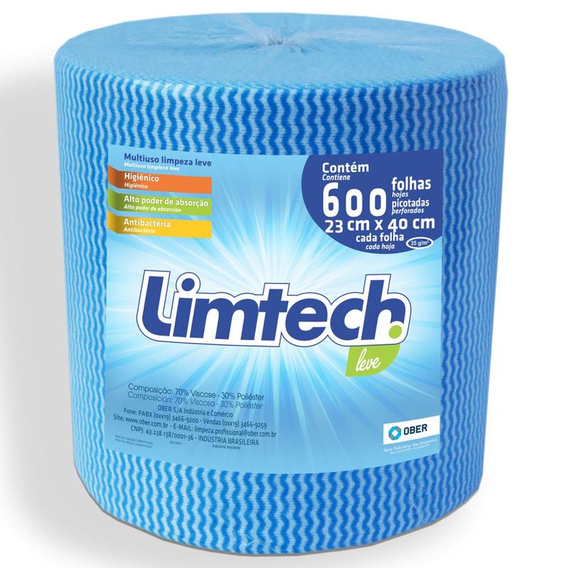 Pano Multiuso Limtech - 23cm X 240m - 600 Folhas - 35g/m² - Azul - Ober ...